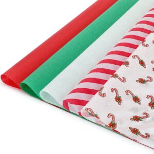 loadsfun christmas tissue paper, 120 sheets bulk tissue paper for gift bags assorted design gift christmas wrapping paper, red green white tissue paper for xmas holiday crafts (christmas candy canes)