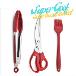 Barbecue Tool Set, Cooking Utensil Set of 3 pcs, Silicone Brush, Silicone Clip, Stainless Steel Scissor, for Outdoor BBQ, Home Cooking, Home Baking