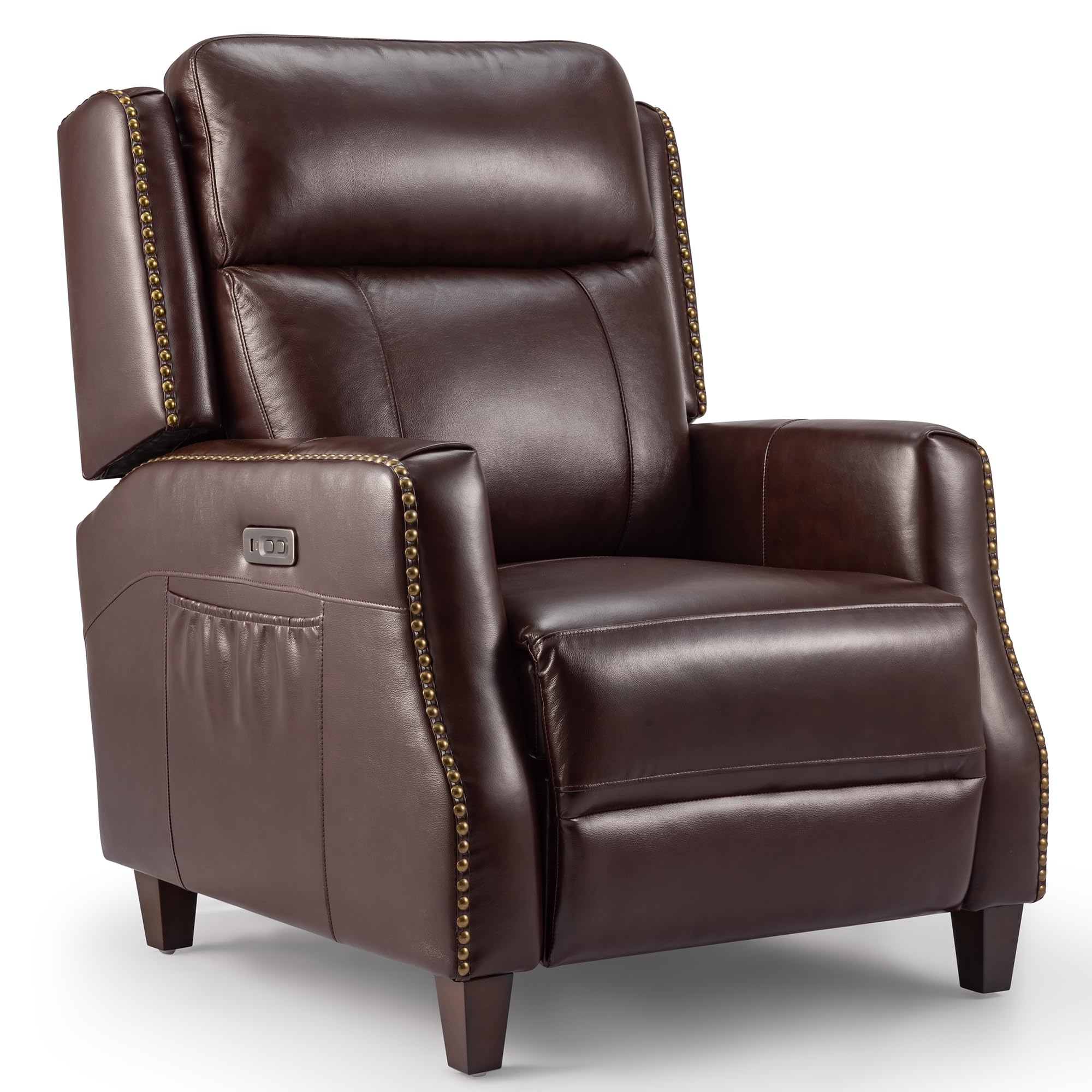 BMBMT Recliner Chair Lounge Brown, Genuine Leather Recliner with Retro Rivet Design, Soft & Breathable & Cool, Power Recliner Chair for Living Room, Bedroom, Office, Home Theater