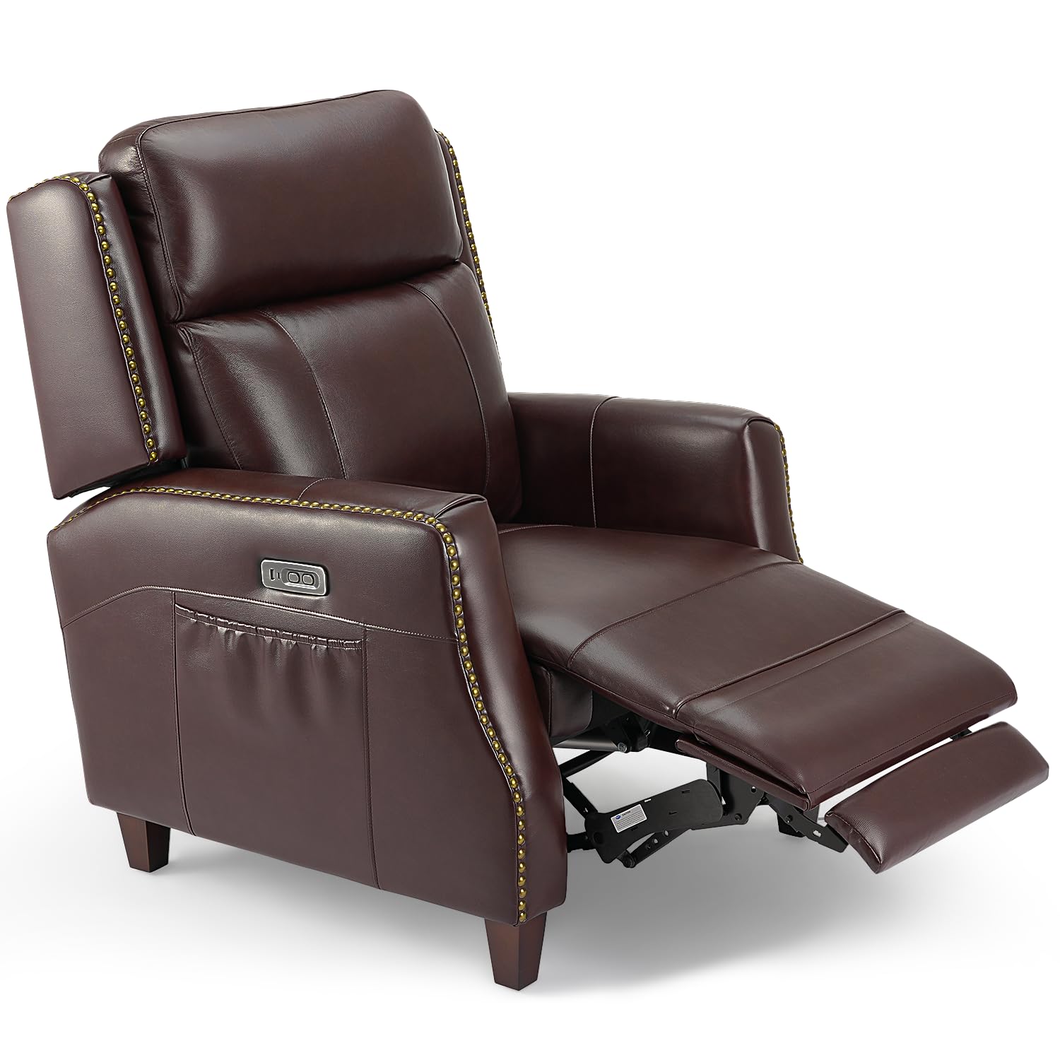 BMBMT Recliner Chair Lounge Brown, Genuine Leather Recliner with Retro Rivet Design, Soft & Breathable & Cool, Power Recliner Chair for Living Room, Bedroom, Office, Home Theater