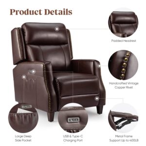 BMBMT Recliner Chair Lounge Brown, Genuine Leather Recliner with Retro Rivet Design, Soft & Breathable & Cool, Power Recliner Chair for Living Room, Bedroom, Office, Home Theater