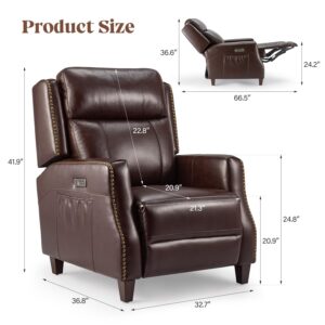 BMBMT Recliner Chair Lounge Brown, Genuine Leather Recliner with Retro Rivet Design, Soft & Breathable & Cool, Power Recliner Chair for Living Room, Bedroom, Office, Home Theater