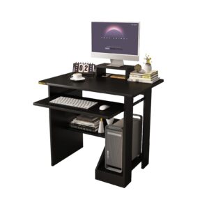 newsendy computer desk with keyboard tray and cpu stand, 30 inch small pc desk for home office, laptop desk with monitor shelf and storage shelves, writing study desk for small spaces, black