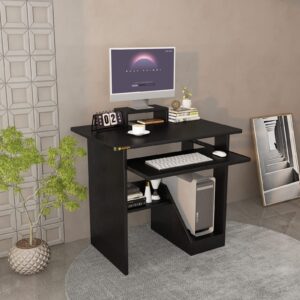 NEWSENDY Computer Desk with Keyboard Tray and CPU Stand, 30 Inch Small PC Desk for Home Office, Laptop Desk with Monitor Shelf and Storage Shelves, Writing Study Desk for Small Spaces, Black