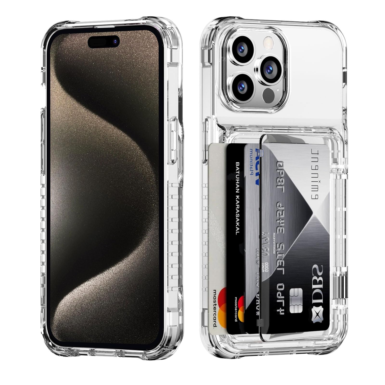 ACANDYA for iPhone 15 Pro Max Case Wallet Clear Protective Phone Case with Credit Card Holder Heavy Duty Protection Shockproof Anti-Scratch Anti-Yellow Cover for iPhone 15 Pro Max 6.7 inch Transparent