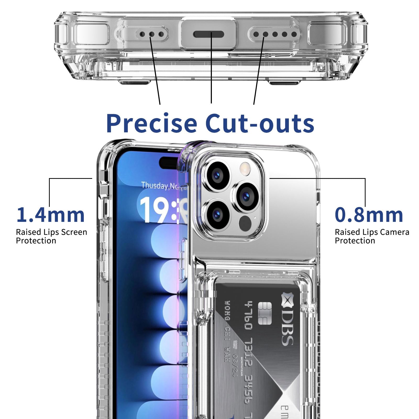 ACANDYA for iPhone 15 Pro Max Case Wallet Clear Protective Phone Case with Credit Card Holder Heavy Duty Protection Shockproof Anti-Scratch Anti-Yellow Cover for iPhone 15 Pro Max 6.7 inch Transparent