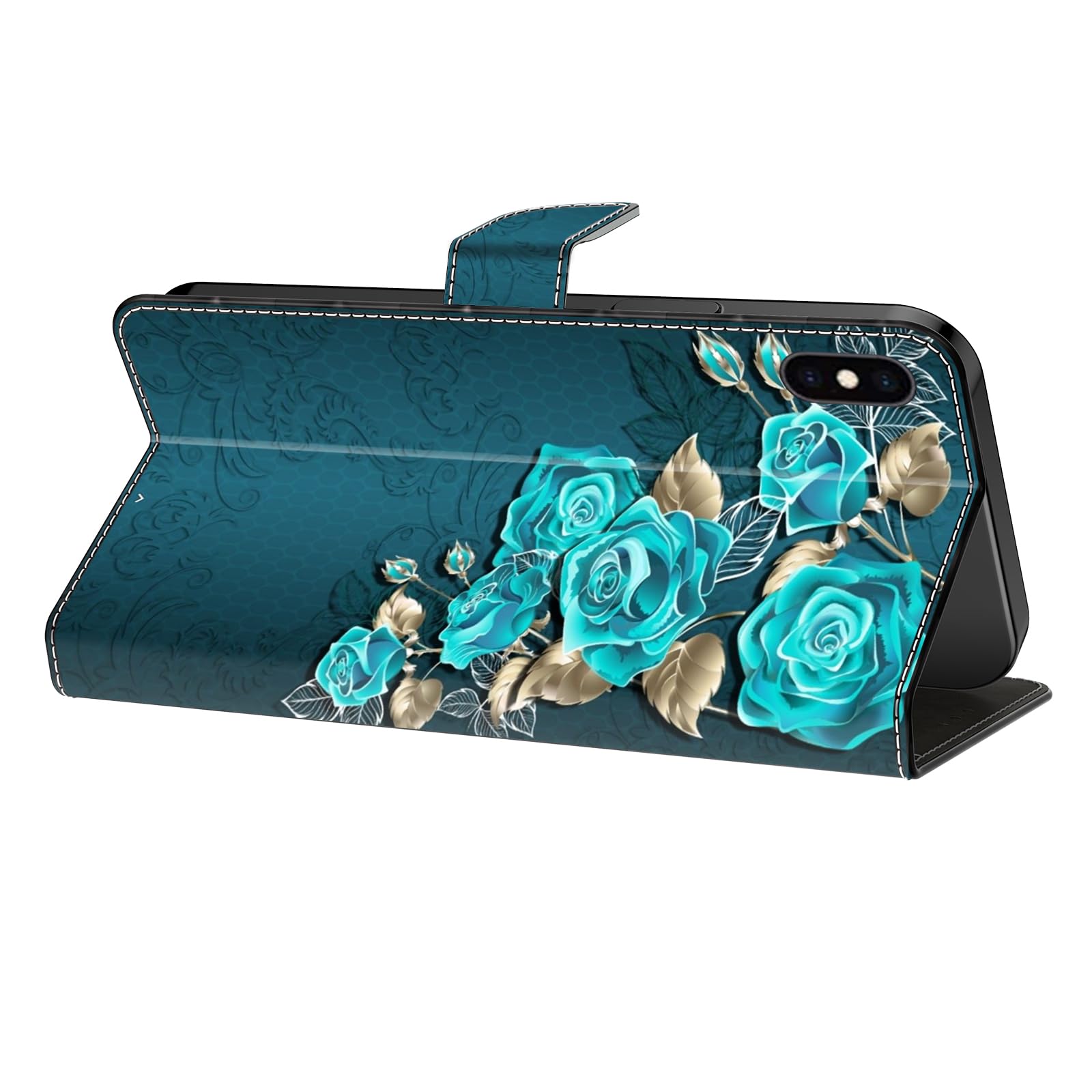 VODEFOX Wallet Case Compatible with iPhone 15 Case,Cute 3D Print Design Flip Folio Leather 2023 Phone Case Wallet leather Butterfly with Card Holder Magnetic Closure - Blue Rose