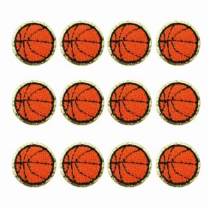 saktopdeco 12 pcs basketball patch gold edges chenille patches basketball iron on patch sports patches for bags hat diy clothing repair