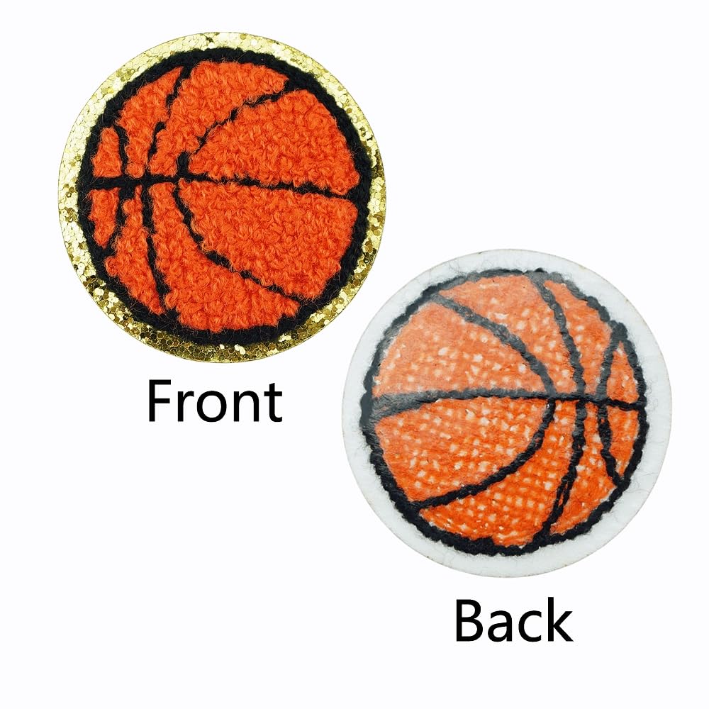 SaktopDeco 12 PCS Basketball Patch Gold Edges Chenille Patches Basketball Iron On Patch Sports Patches for Bags Hat DIY Clothing Repair