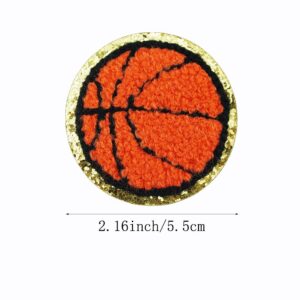 SaktopDeco 12 PCS Basketball Patch Gold Edges Chenille Patches Basketball Iron On Patch Sports Patches for Bags Hat DIY Clothing Repair