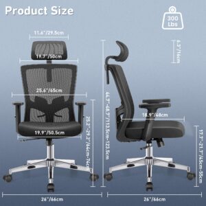 Brick Attic Office Chair, Ergonomic Desk Chair High Back Computer Chair Swivel Mesh Task Chair with Adjustable Lumbar Support Armrests Headrest Black