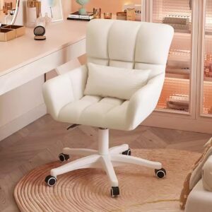 yckegew modern velvet children chair cute desk chairs with wheels vanity chair for girl women, accent armchair upholstered swivel chair with pillow for bedroom (color : white)