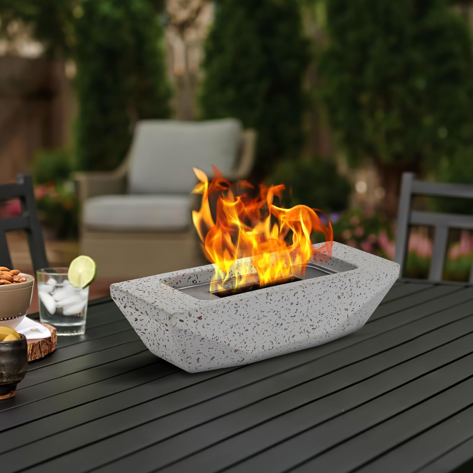 Tabletop Fire Pit 12.5" Portable Table Top Firepit Bowl Smokeless Indoor Outdoor Table Top Fireplace Garden Patio Balcony Decor Gifts for Women Mom House Warming Gifts New Home Decor Terrazzo-White