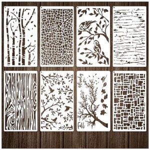 8 pieces tree texture tree branches stencils for crafts, reusable abstract layering stencil template, geometric stencils mixed media stencils for painting on wood card canvas diy home decor (8 branch)