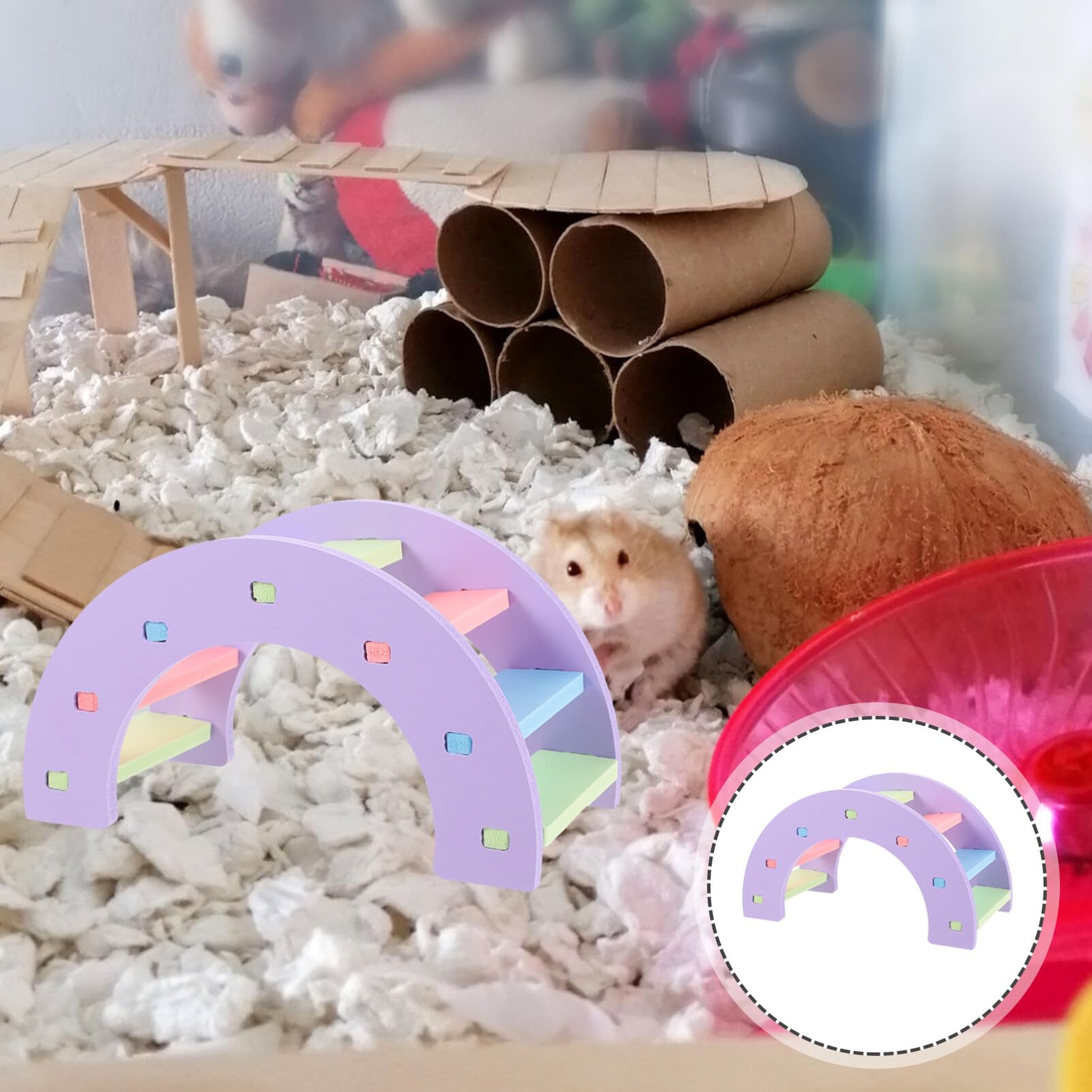 POPETPOP Hamster Cage Toy Gerbil Climbing Ladder Rat Hideout Guinea Pig Ladder Bridge Small Animal Log Bridge Rat Ladder Chinchilla Wooden Hut Hamster Playground Pet Chevron Board Reptile