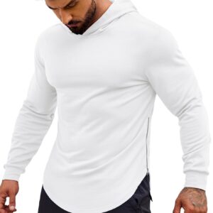 COOFANDY Men's Hooded Sweatshirt Long Sleeve Muscle Fit Stretch Fashion Active Gym Hoodie for Men, White, Large