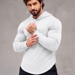 COOFANDY Men's Hooded Sweatshirt Long Sleeve Muscle Fit Stretch Fashion Active Gym Hoodie for Men, White, Large