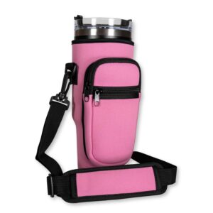 butsycol water bottle bag with strap, stanley 40 oz tumbler with handle accessories, stanley holder with strap and pouch sleeve for gym, stanley cup accessories 40 oz (pink)