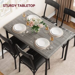 Fancihabor Dining Table Set for 4, Kitchen Table and Chairs, Rectangular Dining Room Table Set with 4 Upholstered Chairs, 5 Piece Kitchen Table Set for Small Space, Apartment, Retro Gray