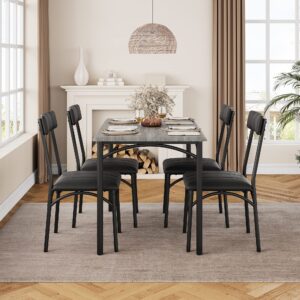 Fancihabor Dining Table Set for 4, Kitchen Table and Chairs, Rectangular Dining Room Table Set with 4 Upholstered Chairs, 5 Piece Kitchen Table Set for Small Space, Apartment, Retro Gray