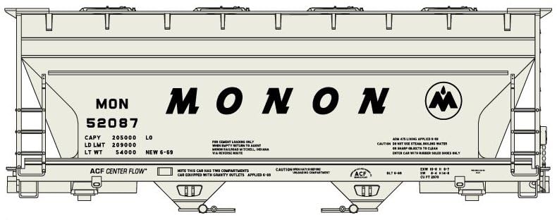 Accurail HO Scale Kit ACF 2-Bay Covered Hopper Monon (Gray/Black) Assorted #s