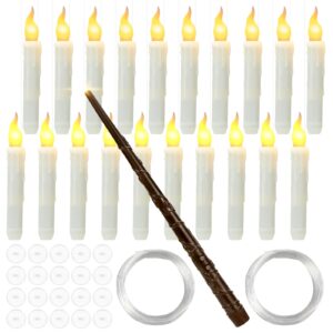 ftureera 20pcs electric floating candles with magic wand, remote, flickering warm & white light battery candles, window candle, birthday party, easter gifts