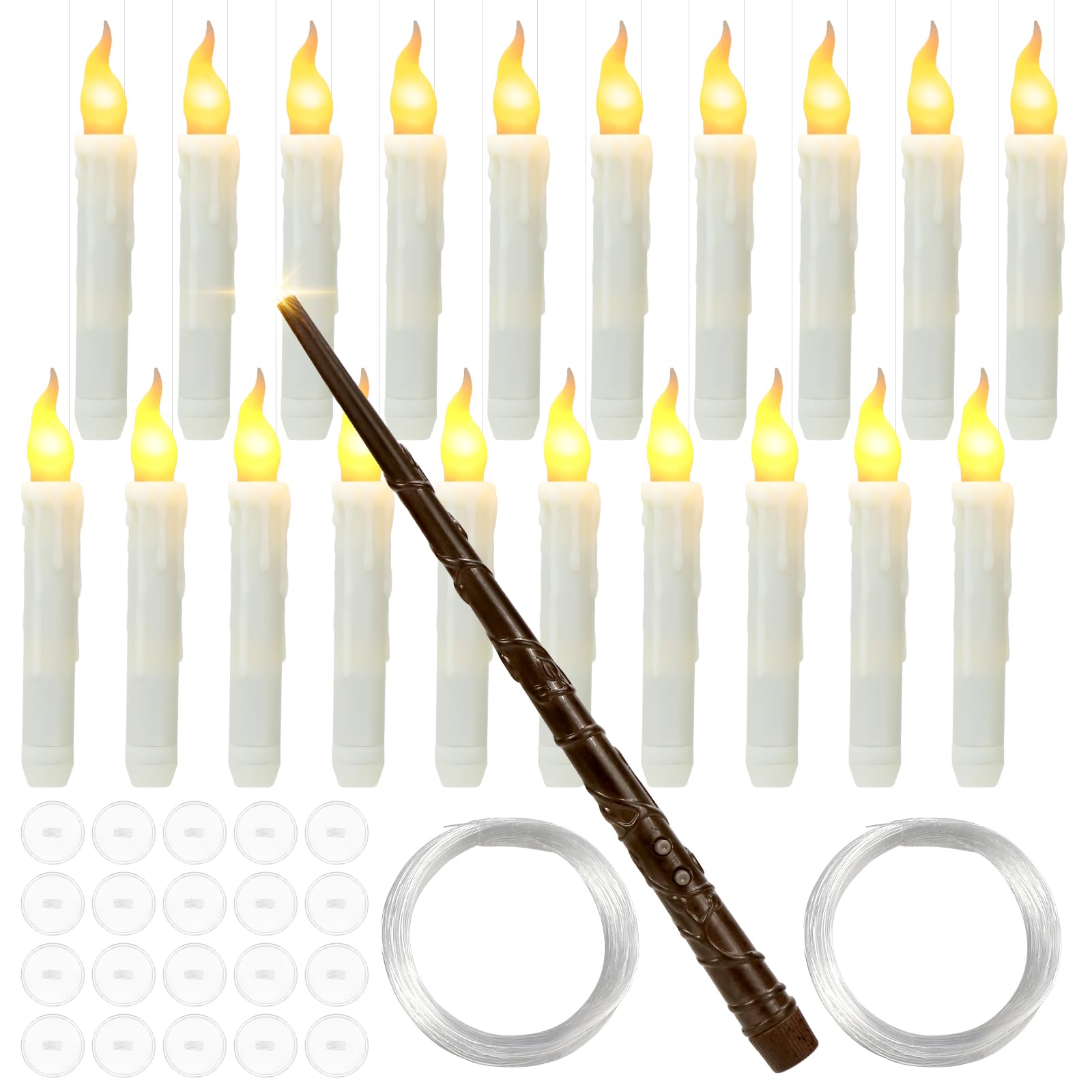 FTUREERA 20pcs Electric Floating Candles with Magic Wand, Remote, Flickering Warm & White Light Battery Candles, Window Candle, Birthday Party, Easter Gifts