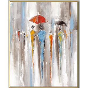 abstract people in the rain with umbrellas hand painted oil painting on canvas abstract wall for living room,31inx47in,no frame