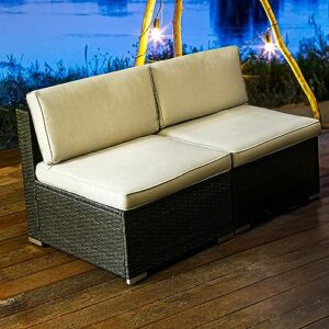 yitahome 2-piece wicker patio loveseat armless, outdoor middle sofa pe rattan wicker conversation set loveseat for backyard, balcony and deck,black