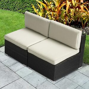 YITAHOME 2-Piece Wicker Patio Loveseat Armless, Outdoor Middle Sofa PE Rattan Wicker Conversation Set Loveseat for Backyard, Balcony and Deck,Black