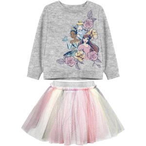 disney girls princess ariel tiana cinderella skirt set sweatshirt and tutu, gray, xs us