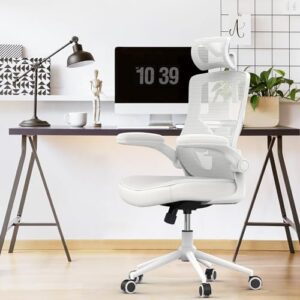 𝑯𝑶𝑴𝑬 𝑶𝑭𝑭𝑰𝑪𝑬 𝑪𝑯𝑨𝑰𝑹, Ergonomic Mesh Desk Chair, High Back Computer Chair- Adjustable Headrest with Flip-Up Arms, Lumbar Support, Swivel Executive Task Chair (Modern, White)