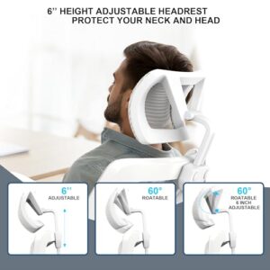 𝑯𝑶𝑴𝑬 𝑶𝑭𝑭𝑰𝑪𝑬 𝑪𝑯𝑨𝑰𝑹, Ergonomic Mesh Desk Chair, High Back Computer Chair- Adjustable Headrest with Flip-Up Arms, Lumbar Support, Swivel Executive Task Chair (Modern, White)