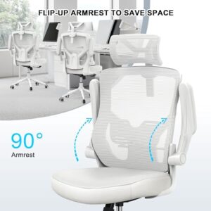 𝑯𝑶𝑴𝑬 𝑶𝑭𝑭𝑰𝑪𝑬 𝑪𝑯𝑨𝑰𝑹, Ergonomic Mesh Desk Chair, High Back Computer Chair- Adjustable Headrest with Flip-Up Arms, Lumbar Support, Swivel Executive Task Chair (Modern, White)