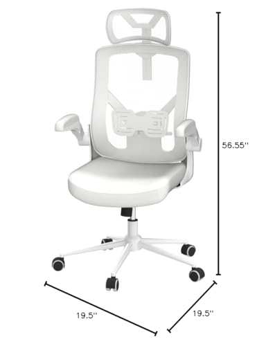 𝑯𝑶𝑴𝑬 𝑶𝑭𝑭𝑰𝑪𝑬 𝑪𝑯𝑨𝑰𝑹, Ergonomic Mesh Desk Chair, High Back Computer Chair- Adjustable Headrest with Flip-Up Arms, Lumbar Support, Swivel Executive Task Chair (Modern, White)