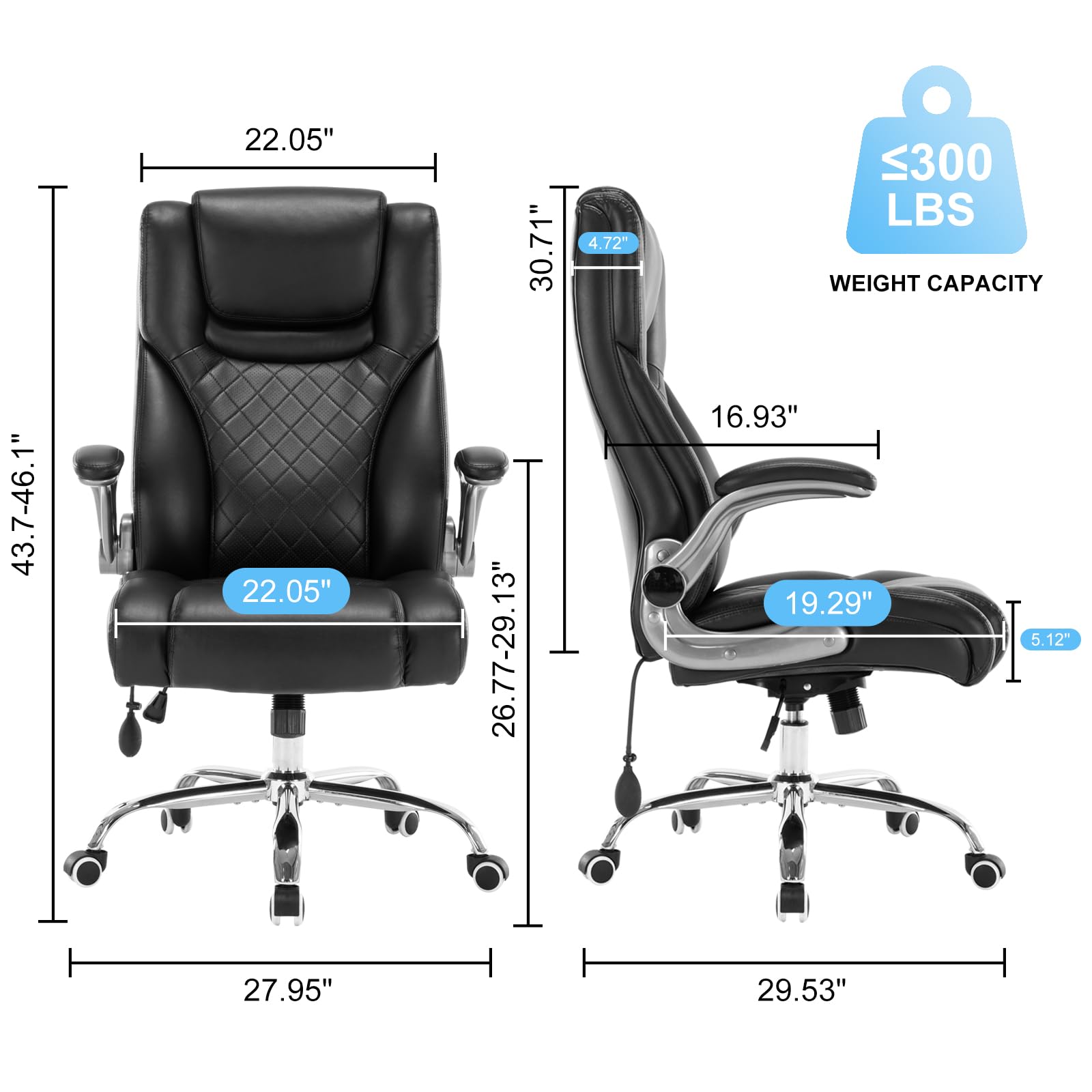 Seevoo Executive Office Chair Desk Swivel Chair High Back Computer Chair - Adjustable Lumbar Support with Flip-Up Arms PU Leather Chair with Spring Cushion (Black)