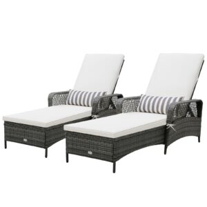 happygrill 2pcs patio rattan chaise lounge, outdoor pe wicker sun lounger with adjustable backrest, removable cushion & pillow, reclining chaise lounge sunbed for balcony poolside yard