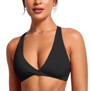 vantonia womens butterluxe twist front sports bra deep v-neck crop top strappy cross back bra with nipple covers-vivi bra black medium