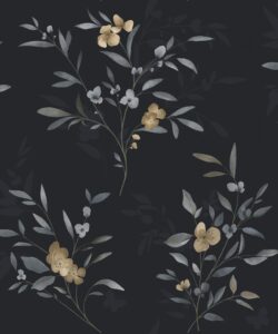 feisoon black and gold wallpaper flower wallpaper floral leaf contact paper self adhesice wallpaper 16.14"x78.7" waterproof contact paper removable wallpaper for furniture cabinet stair wall decor