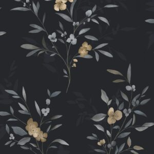 Feisoon Black and Gold Wallpaper Flower Wallpaper Floral Leaf Contact Paper Self Adhesice Wallpaper 16.14"x78.7" Waterproof Contact Paper Removable Wallpaper for Furniture Cabinet Stair Wall Decor