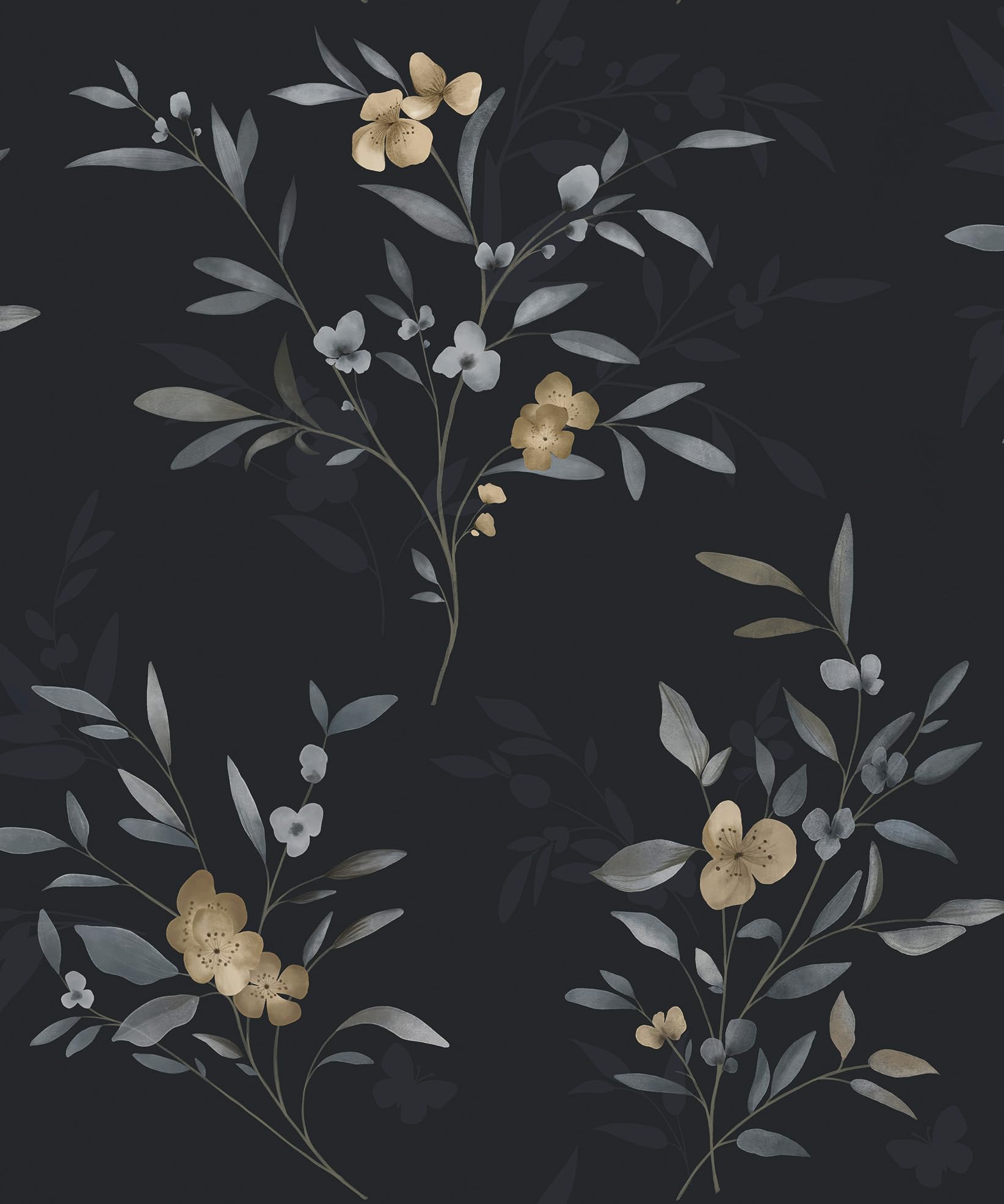 Feisoon Black and Gold Wallpaper Flower Wallpaper Floral Leaf Contact Paper Self Adhesice Wallpaper 16.14"x78.7" Waterproof Contact Paper Removable Wallpaper for Furniture Cabinet Stair Wall Decor