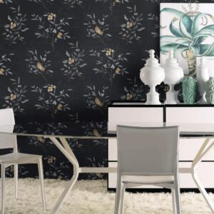 Feisoon Black and Gold Wallpaper Flower Wallpaper Floral Leaf Contact Paper Self Adhesice Wallpaper 16.14"x78.7" Waterproof Contact Paper Removable Wallpaper for Furniture Cabinet Stair Wall Decor