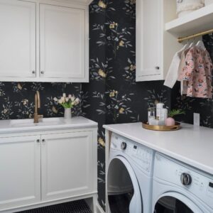 Feisoon Black and Gold Wallpaper Flower Wallpaper Floral Leaf Contact Paper Self Adhesice Wallpaper 16.14"x78.7" Waterproof Contact Paper Removable Wallpaper for Furniture Cabinet Stair Wall Decor