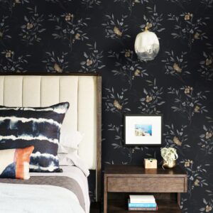 Feisoon Black and Gold Wallpaper Flower Wallpaper Floral Leaf Contact Paper Self Adhesice Wallpaper 16.14"x78.7" Waterproof Contact Paper Removable Wallpaper for Furniture Cabinet Stair Wall Decor