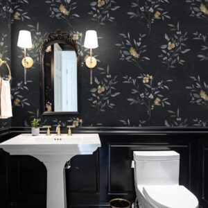 Feisoon Black and Gold Wallpaper Flower Wallpaper Floral Leaf Contact Paper Self Adhesice Wallpaper 16.14"x78.7" Waterproof Contact Paper Removable Wallpaper for Furniture Cabinet Stair Wall Decor