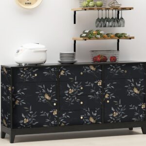 Feisoon Black and Gold Wallpaper Flower Wallpaper Floral Leaf Contact Paper Self Adhesice Wallpaper 16.14"x78.7" Waterproof Contact Paper Removable Wallpaper for Furniture Cabinet Stair Wall Decor