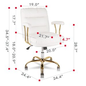 KLASIKA 2 Pack Ergonomic Office Desk Chair for Heavy People with Wheels and Arms, Faux Leather Computer Chair for Home Bedroom Office, White Chair Gold Caster