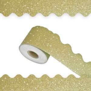 65feet bulletin board borders, shine scalloped borders bulletin board border decorative,trim poster borders classroom decoration for school, classroom decoration strips (gold)…