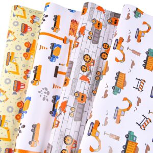 titiweet construction wrapping paper - truck wrapping paper for boys, kids, 12 sheets tractor & trucks wrapping paper for birthday holiday, 20 x 28 inches per sheet(construction(12 sheets))