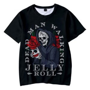 marllegebee jelly roll backroad baptism tour 2023 t-shirt dead man walking spider skull tee crewneck hip hop clothes (wp12506,xl)